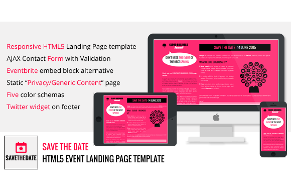 Save the Date – HTML5 Event Landing ~ HTML/CSS Themes on Creative Market