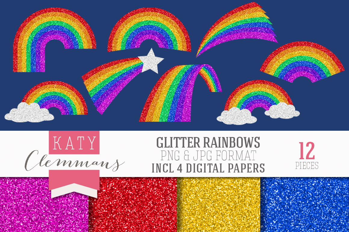 Glitter Rainbows clip art & papers ~ Illustrations on Creative Market