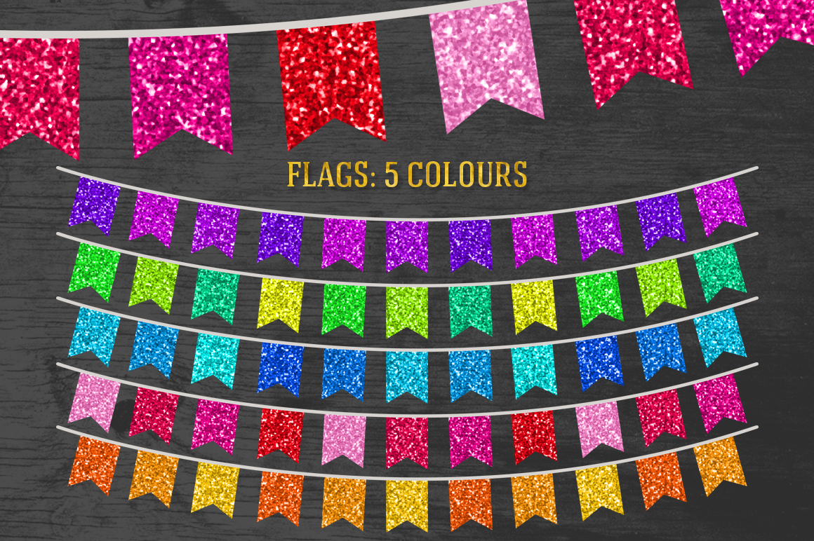 Glitter Bunting clip art pack ~ Illustrations on Creative Market