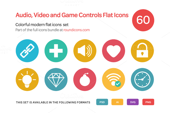 Audio, Video and Game Controls Flat ~ Icons on Creative Market
