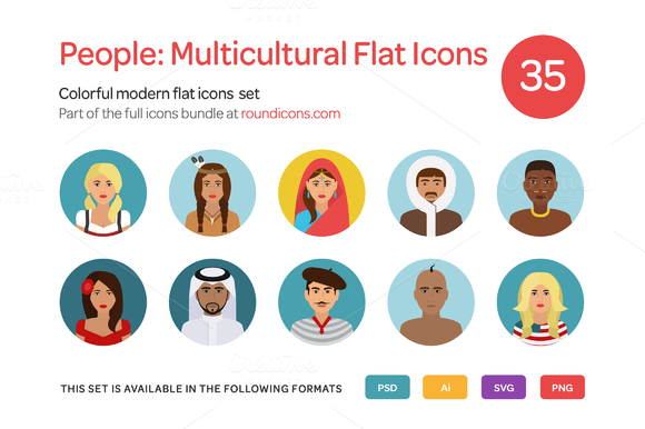 People: Multicultural Flat Icons ~ Icons on Creative Market