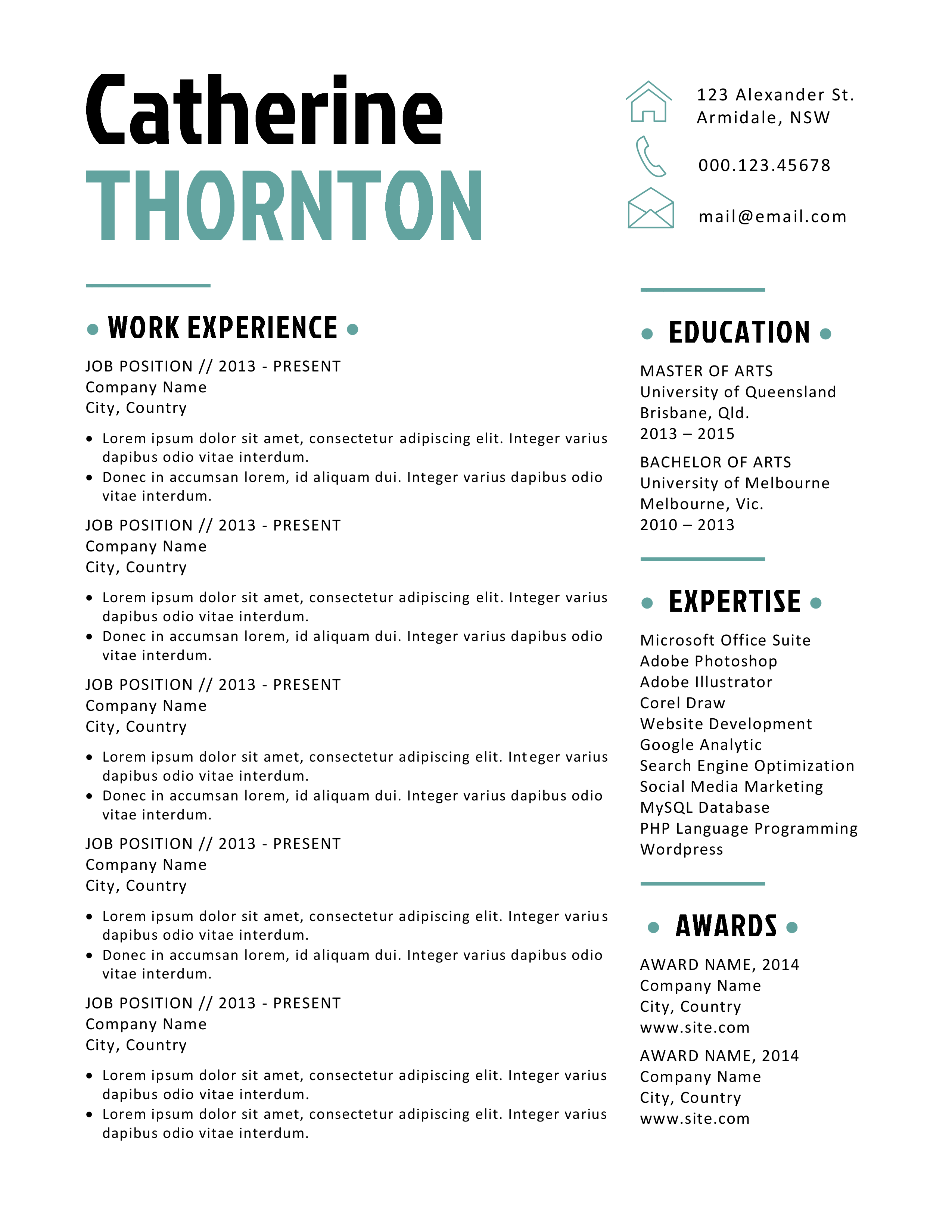 Bold 2 in 1 Word resume ~ Resume Templates on Creative Market
