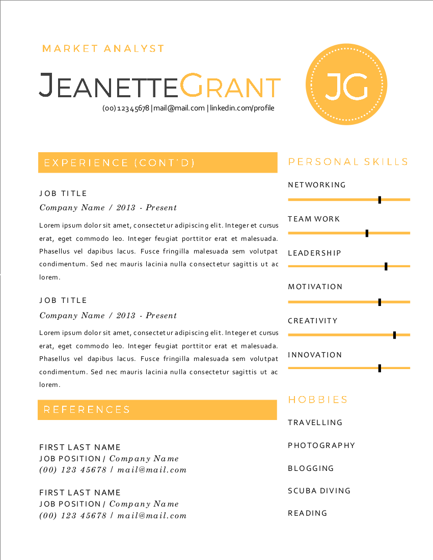 3 in 1 gold round initials resume ~ Resume Templates on Creative Market