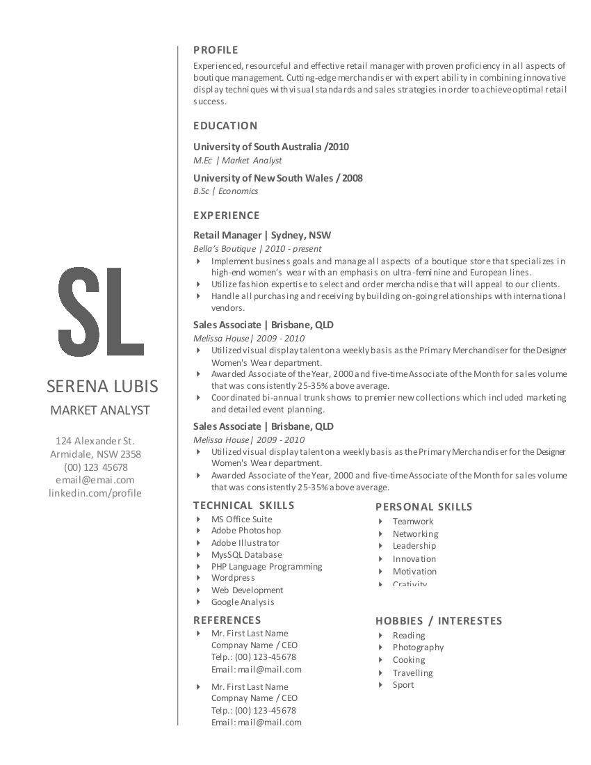2 in 1 simple initial Word resume ~ Resume Templates on Creative Market