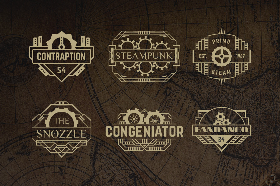 12 Steampunk Badges & Cogs ~ Logo Templates on Creative Market