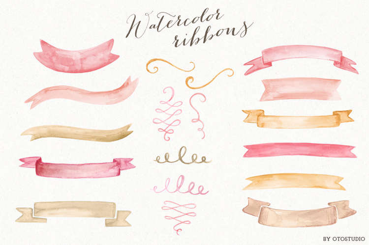 Watercolor Ribbons & Ornaments ~ Illustrations on Creative Market