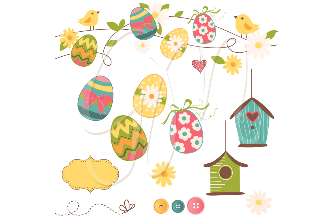 Easter Clip art, birds, retro eggs ~ Illustrations on Creative Market