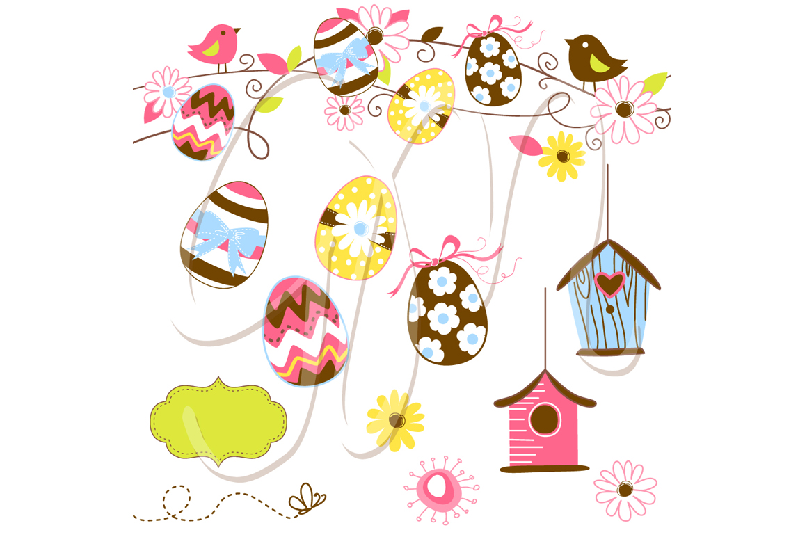 Easter Clip art, birds, retro eggs ~ Illustrations on Creative Market