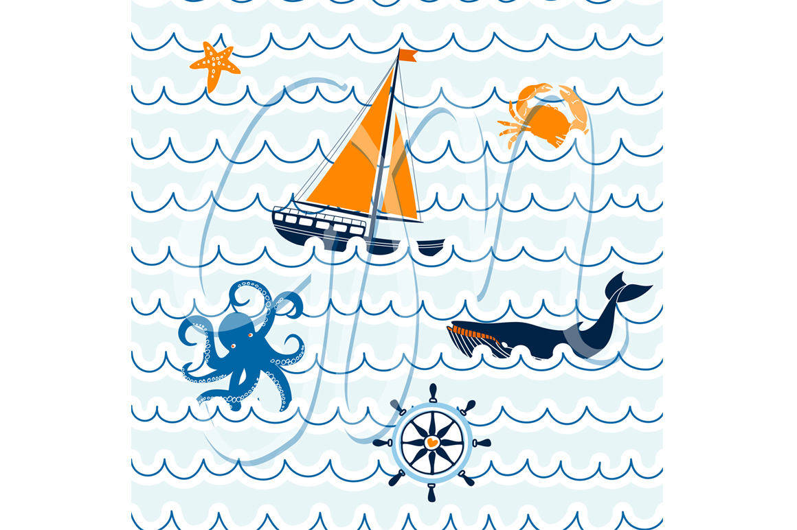 10 Nautical digital papers + 2 cards ~ Patterns on Creative Market