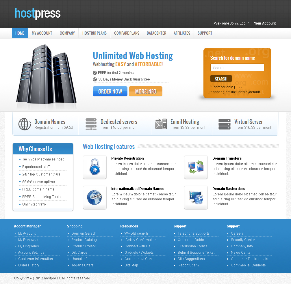 HostPress HTML Template ~ Website Templates on Creative Market