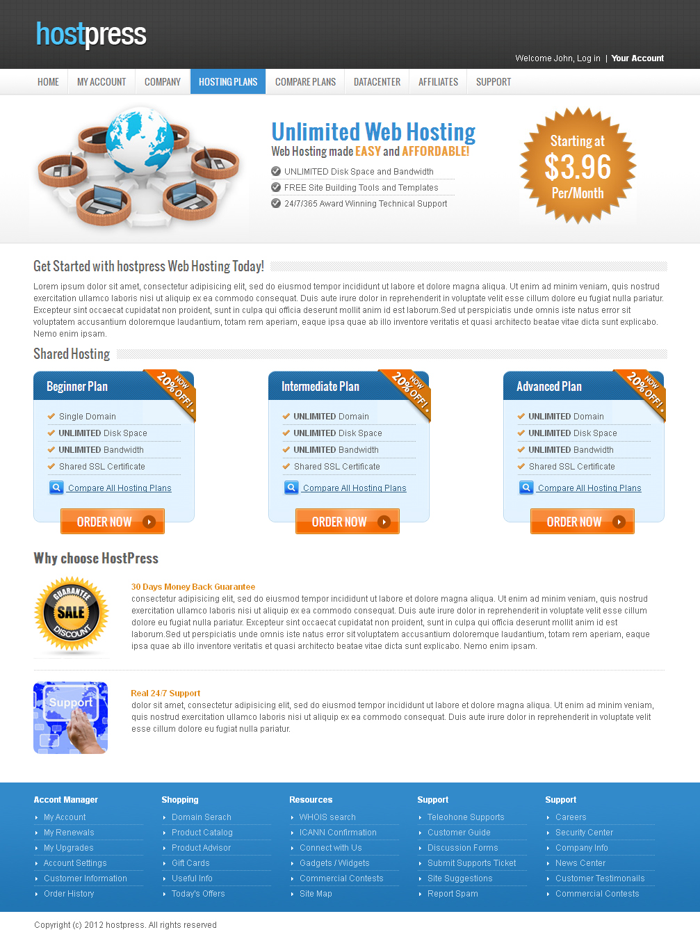 HostPress HTML Template ~ Website Templates on Creative Market