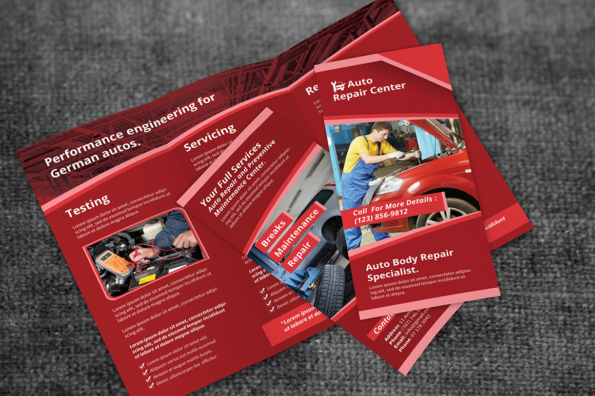 Auto Repair Service Trifold Brochure ~ Brochure Templates on Creative ...