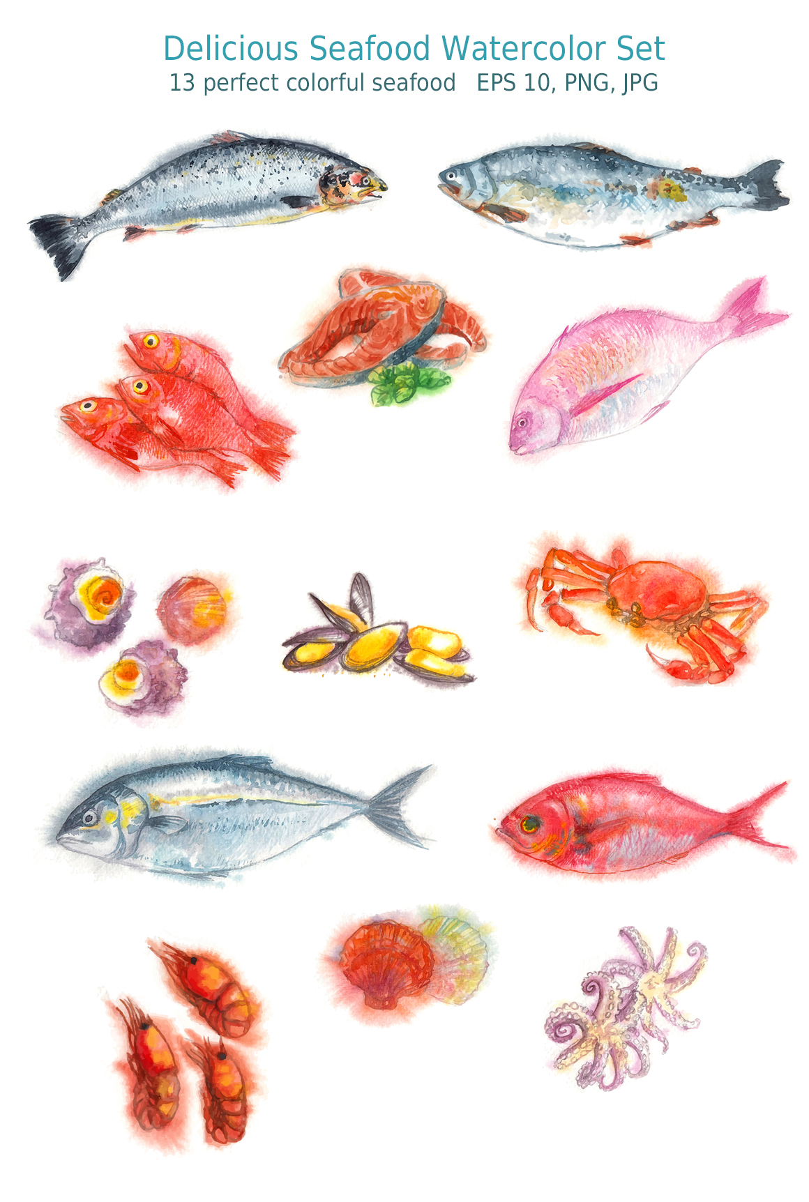 Delicious Seafood Watercolor Set ~ Illustrations on Creative Market
