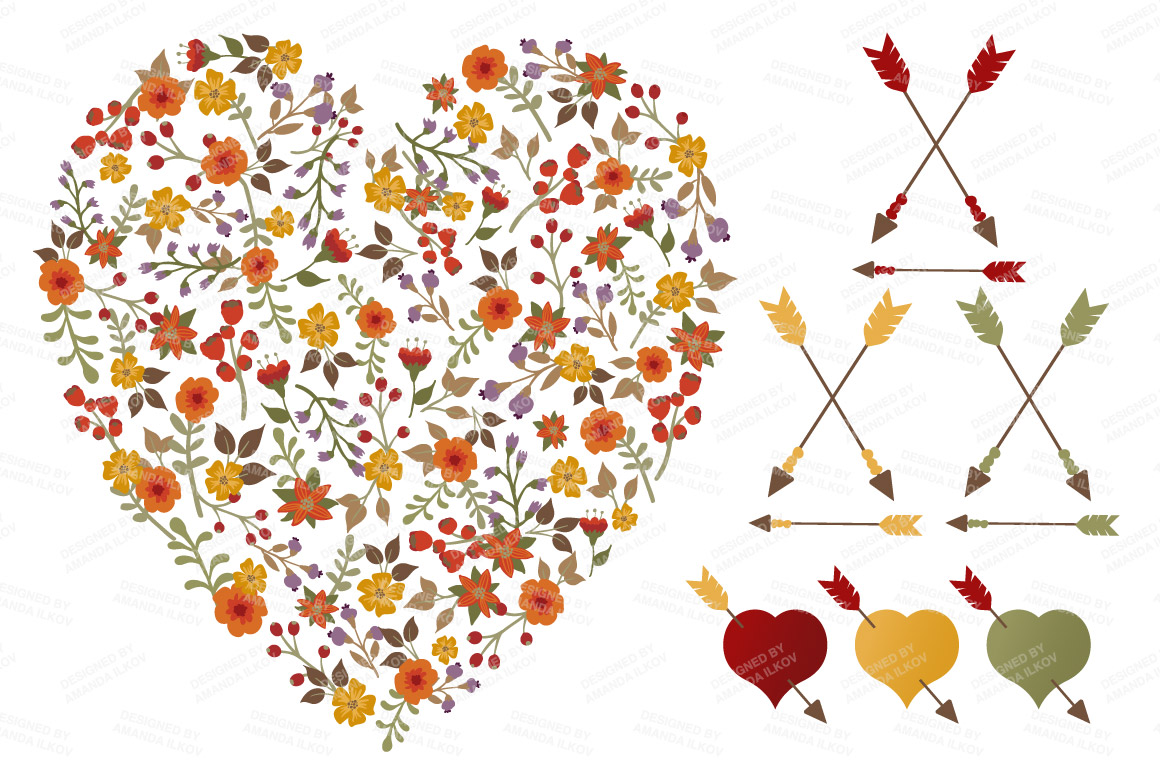 Autumn Floral Heart & Banner Vectors ~ Illustrations on Creative Market