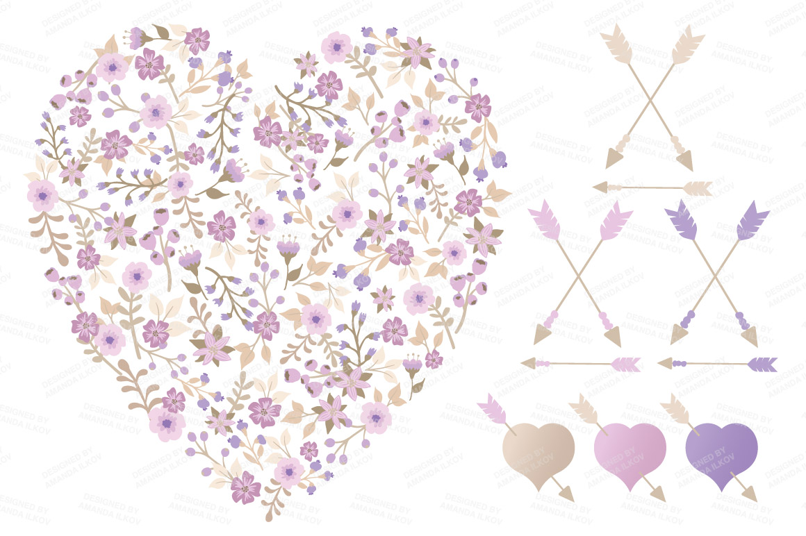 Lavender Floral Heart & Banner ~ Illustrations on Creative Market