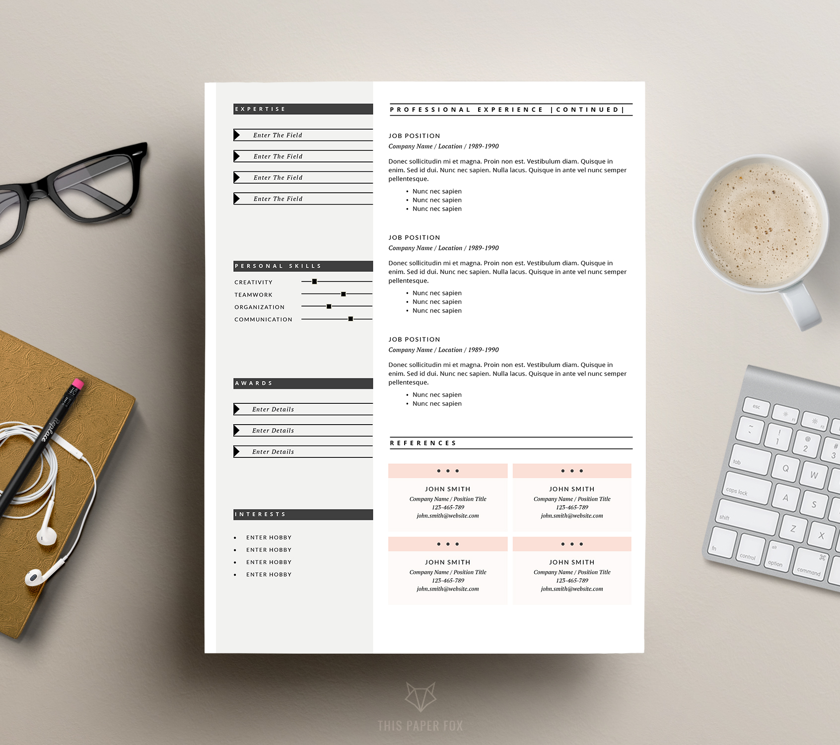 2 Page Resume Template for MS Word ~ Resume Templates on Creative Market