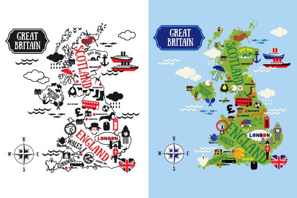 Cartoon Maps of Britain for child ~ Illustrations on Creative Market