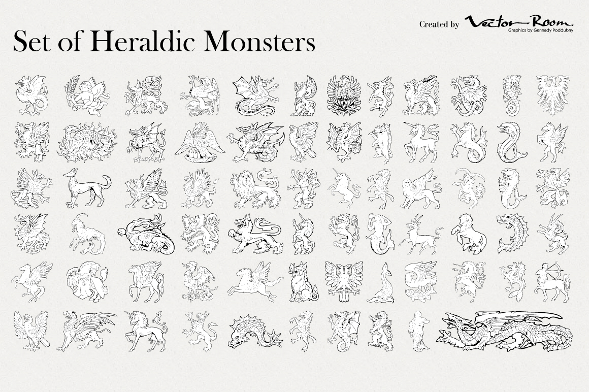 Set of Heraldic Monsters ~ Graphics on Creative Market
