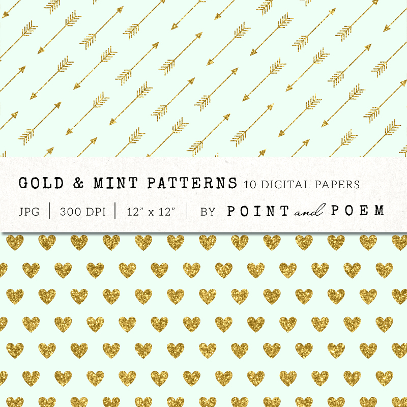 Gold Glitter & Mint Patterns ~ Illustrations on Creative Market