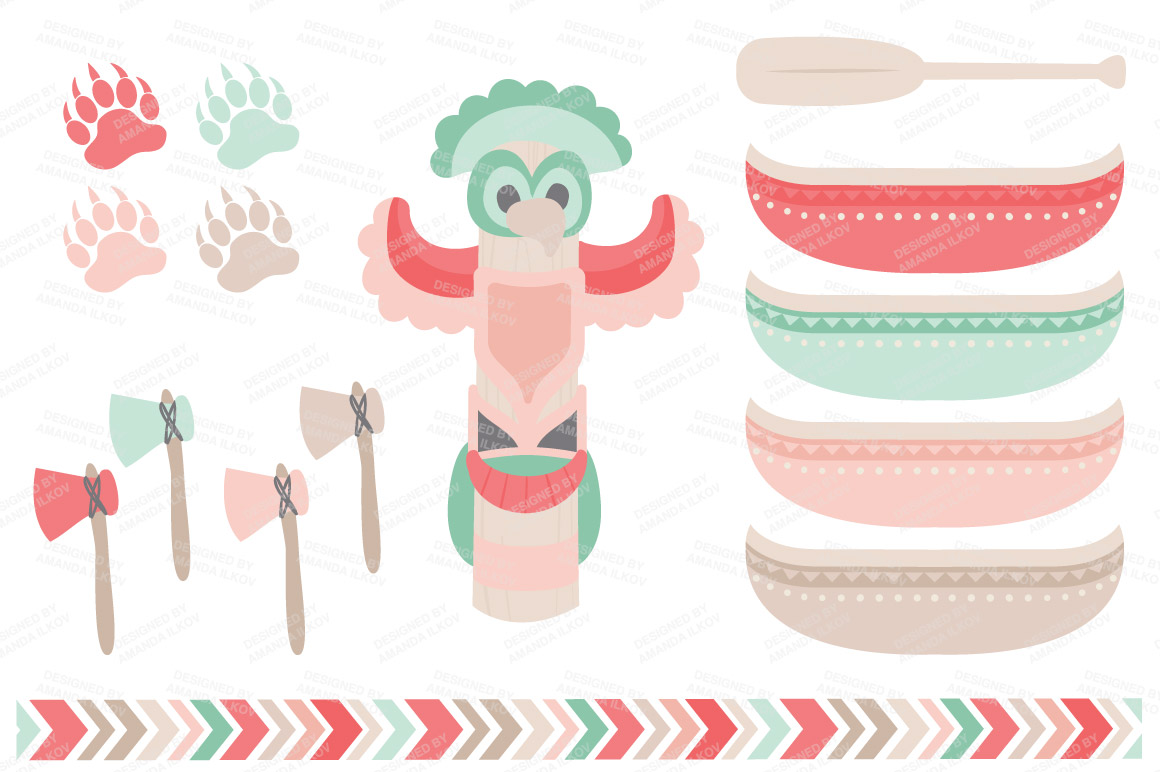Mint & Coral Tribal Vector Clip Art ~ Illustrations on Creative Market