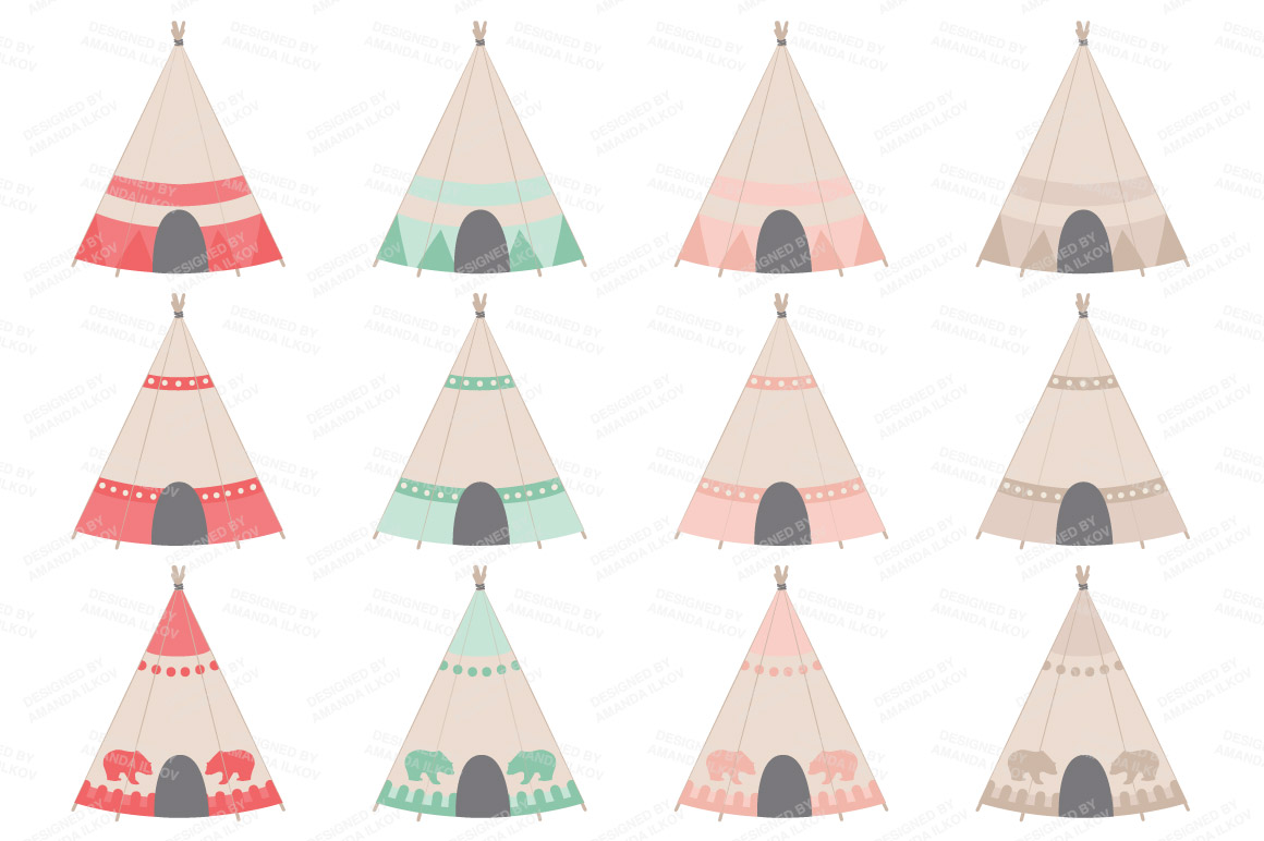 Mint & Coral Tribal Vector Clip Art ~ Illustrations on Creative Market
