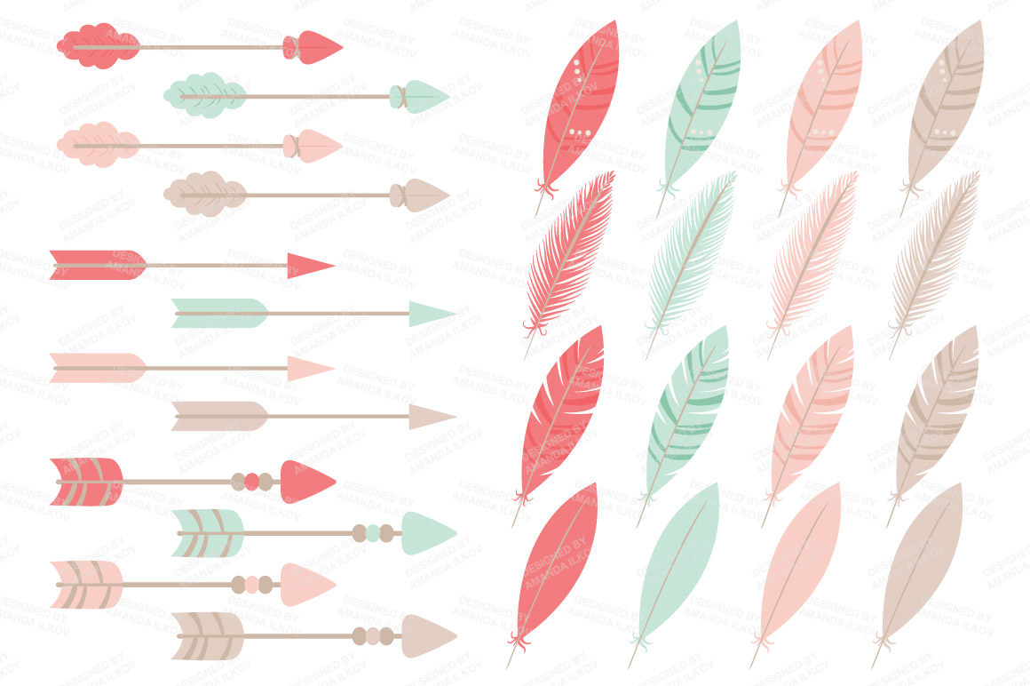 Mint & Coral Tribal Vector Clip Art ~ Illustrations on Creative Market