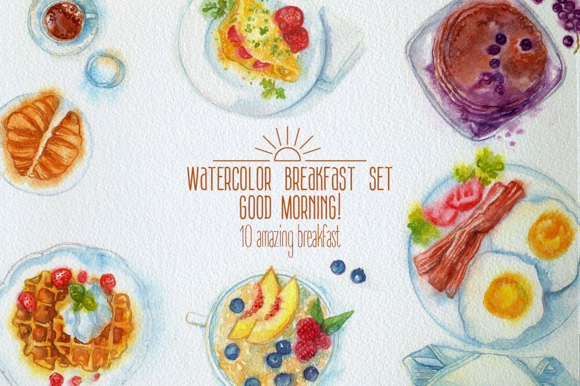 Watercolor Breakfast Set ~ Illustrations on Creative Market