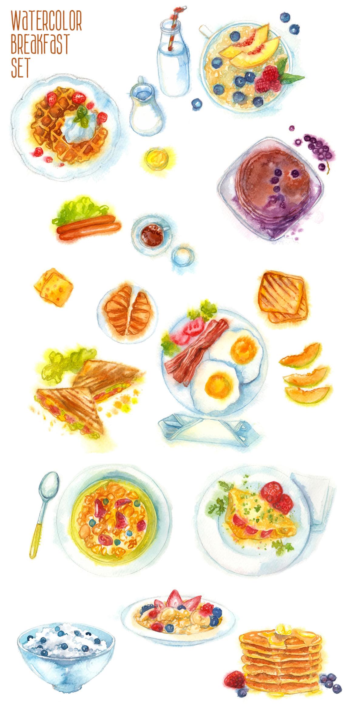 Watercolor Breakfast Set ~ Illustrations on Creative Market
