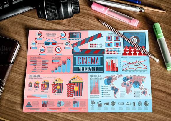 Cinema and Movie Infographics set ~ Illustrations on Creative Market
