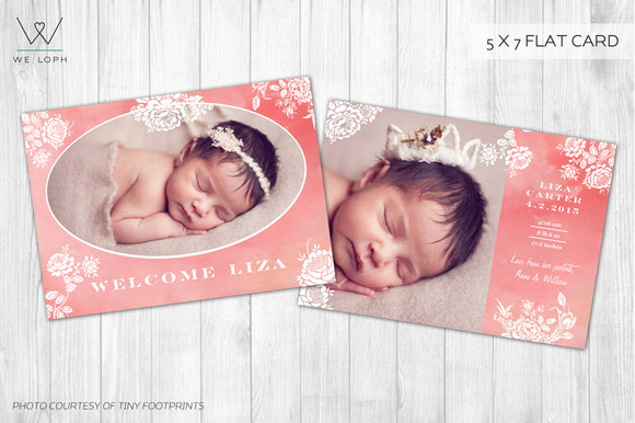 New born baby girl template card ~ Card Templates on Creative Market