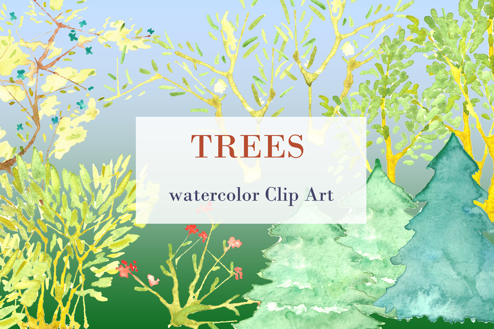 Trees watercolor Clip Art ~ Graphics on Creative Market