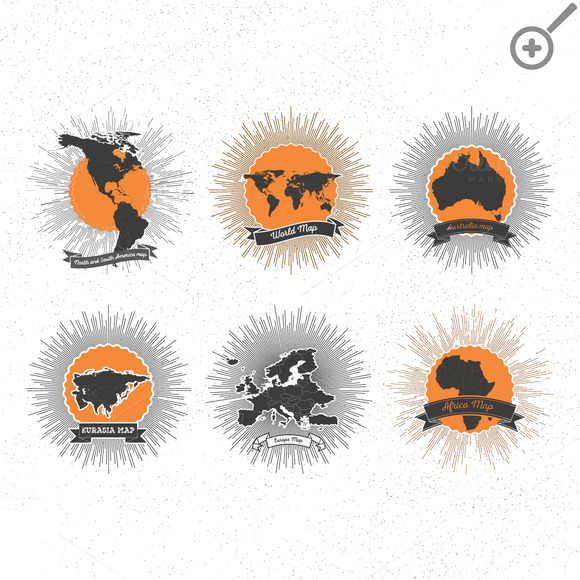 World maps badges set ~ Illustrations on Creative Market
