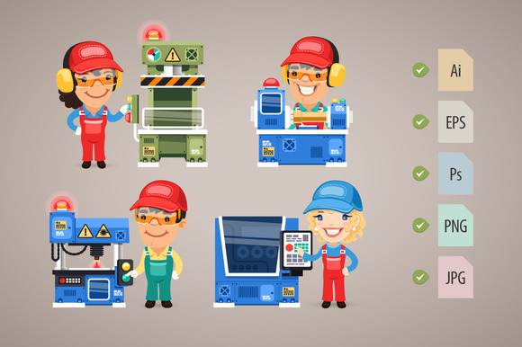 Cartoon Workers on the Factory ~ Illustrations on Creative Market