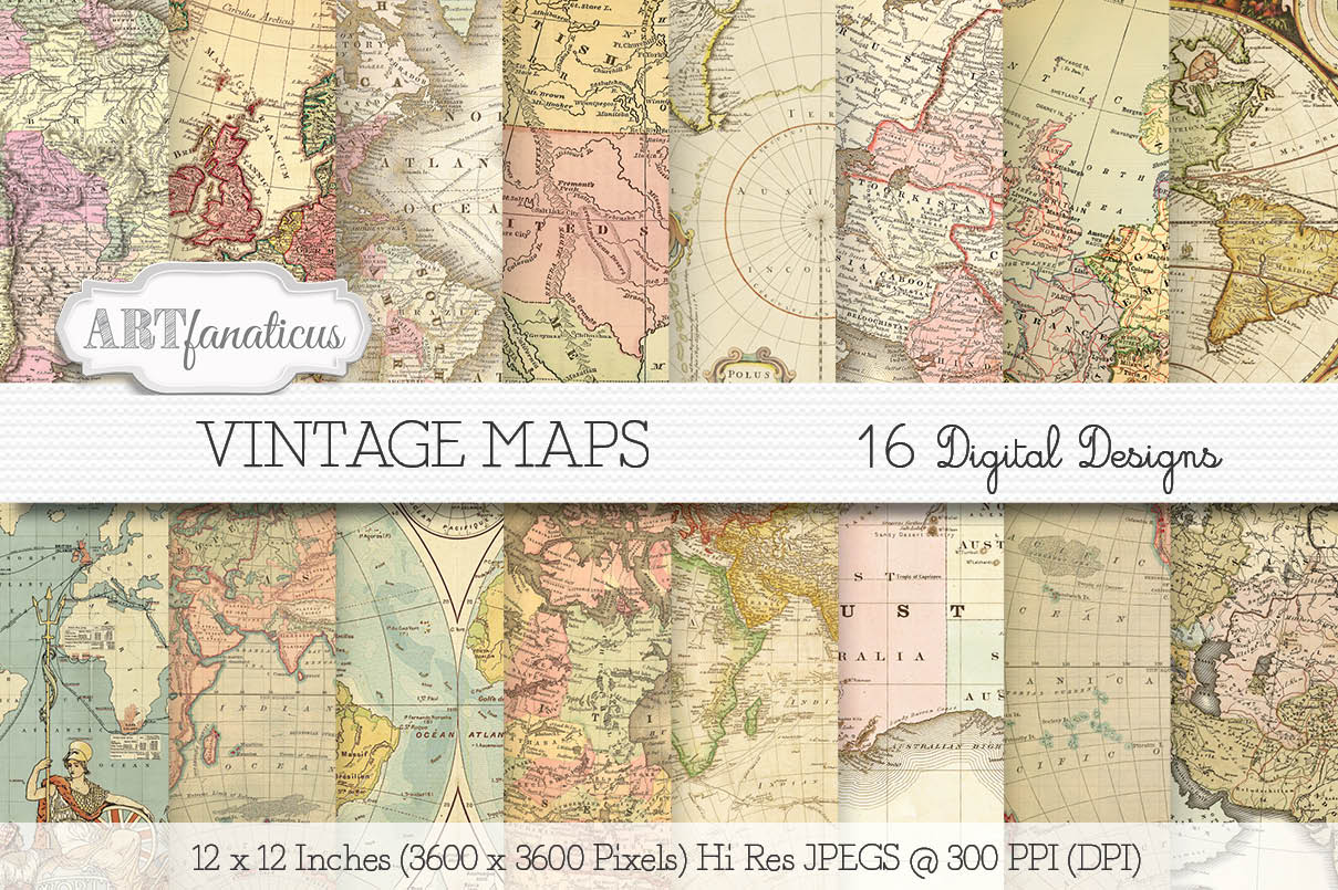 VINTAGE MAPS Digital Paper Designs ~ Illustrations on Creative Market