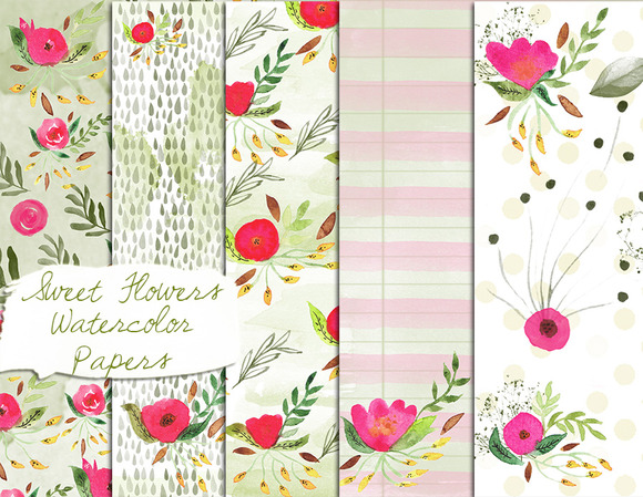Watercolor Flowers Paper Set ~ Patterns on Creative Market