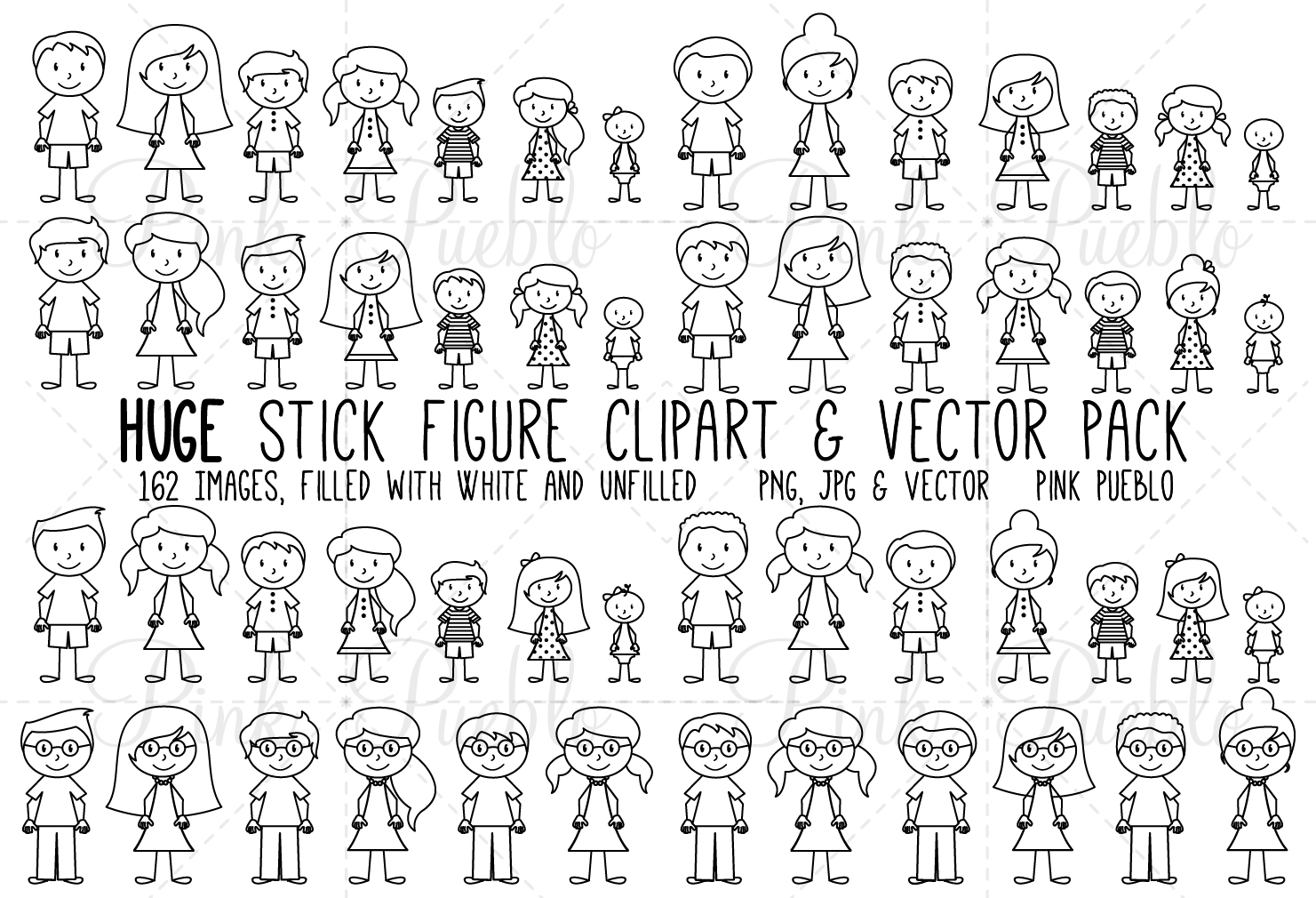 HUGE Stick Figure Clipart/Vector Set ~ Illustrations on Creative Market