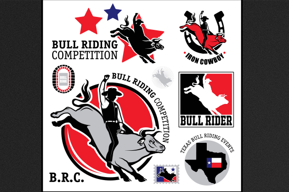 Set of vintage bull riding labels ~ Illustrations on Creative Market