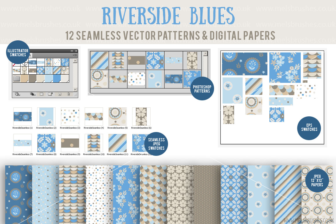 Riverside Blues Vector Patterns ~ Patterns on Creative Market