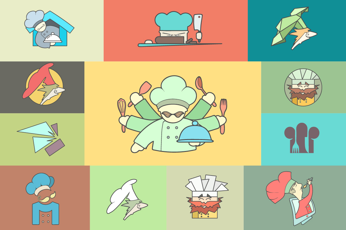 Restaurant Chef flat icon Set ~ Icons on Creative Market