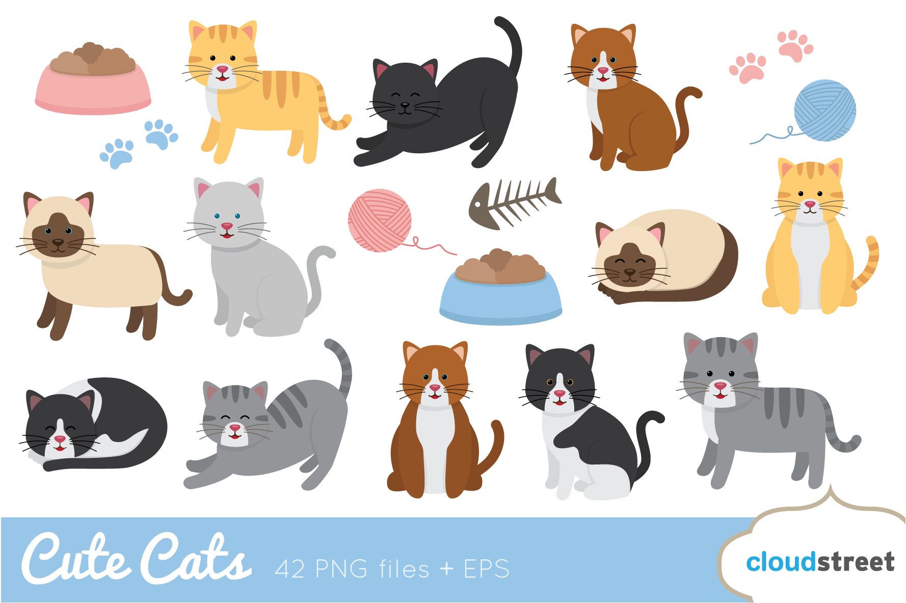 Cute Cats Clip Art ~ Illustrations on Creative Market