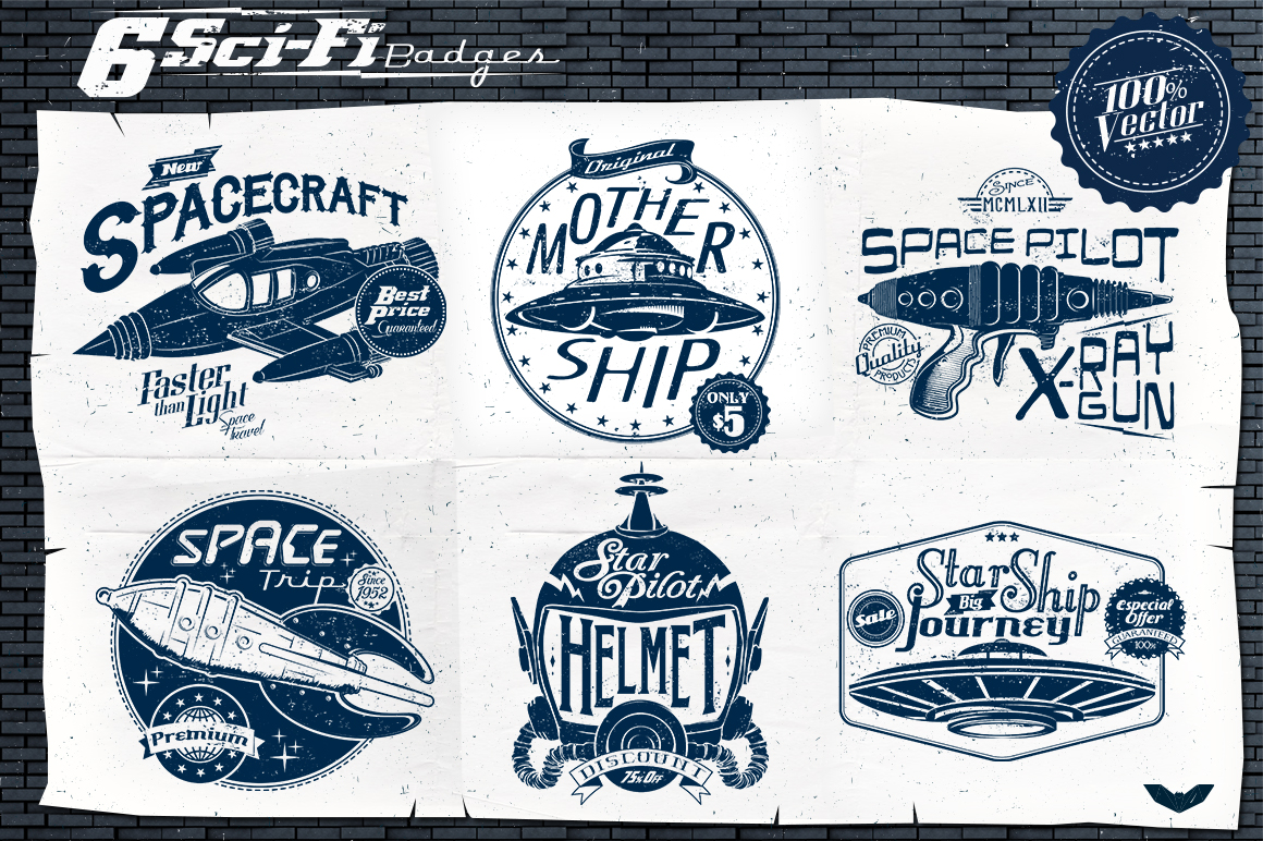 6 Sci-fi Badges ~ Logo Templates on Creative Market