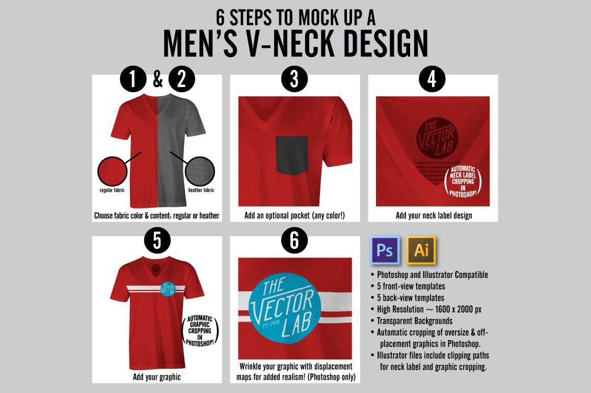 Men's V-Neck Mockup Templates ~ Product Mockups on Creative Market