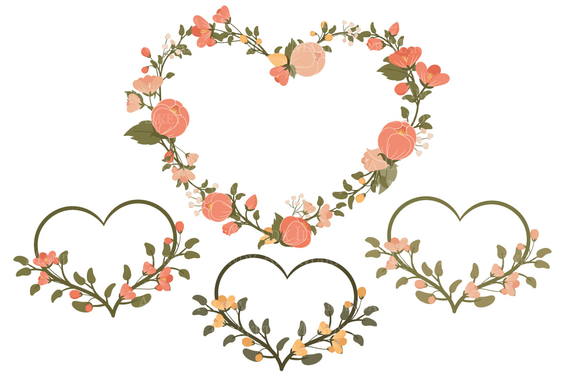 Peach Floral Heart Wreath Clipart ~ Illustrations on Creative Market