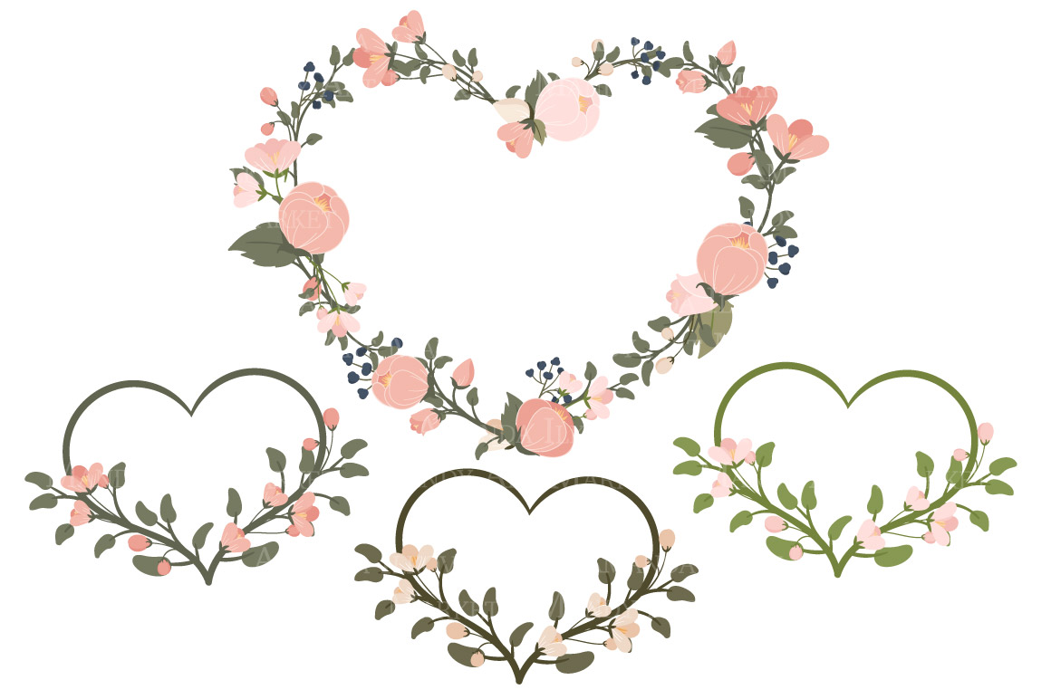 Navy & Blush Floral Heart Clipart ~ Illustrations on Creative Market