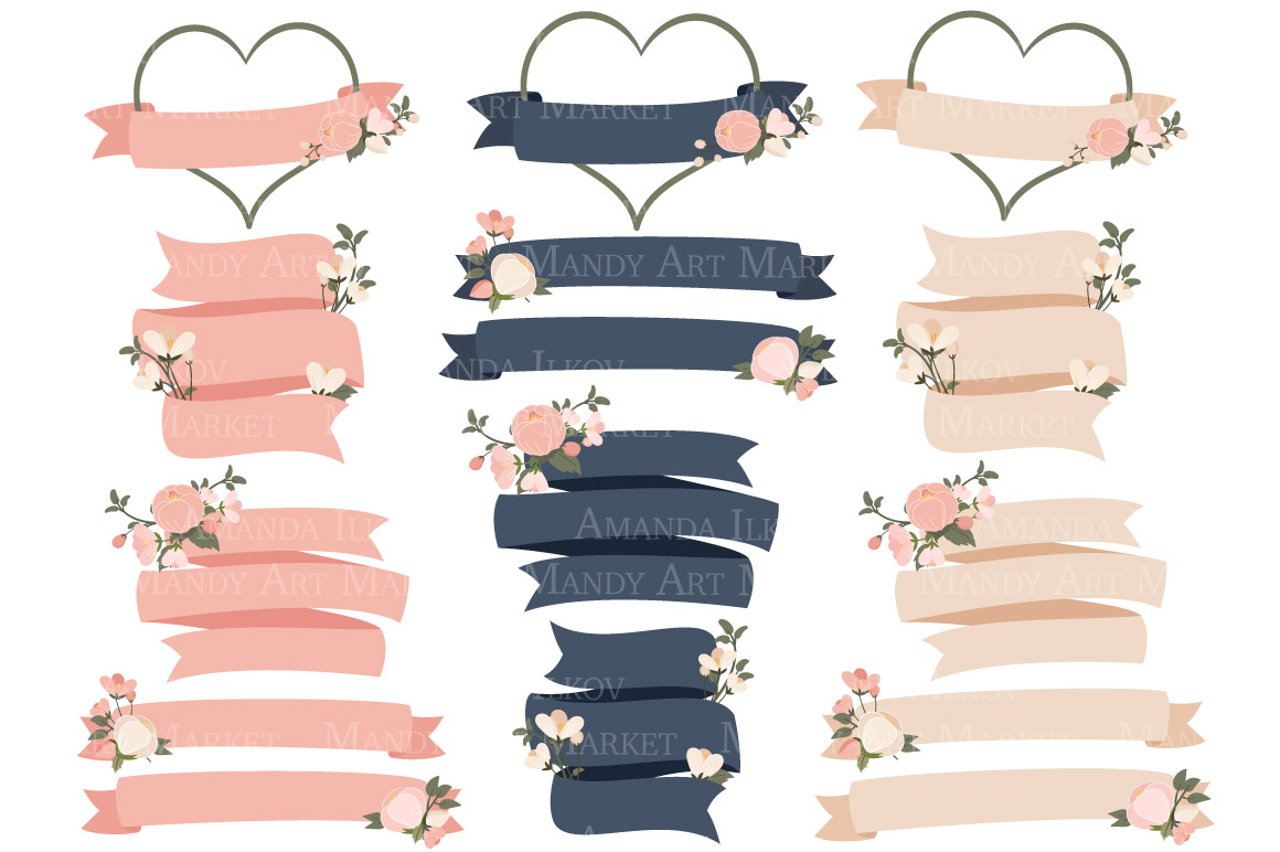Navy & Blush Floral Heart Clipart ~ Illustrations on Creative Market