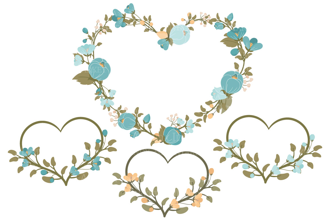 Vintage Blue Floral Heart Clipart ~ Illustrations on Creative Market