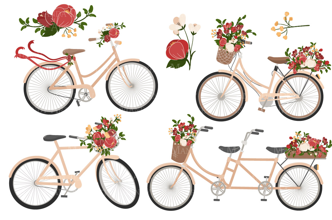 Floral Christmas Bicycles Clipart ~ Illustrations on Creative Market