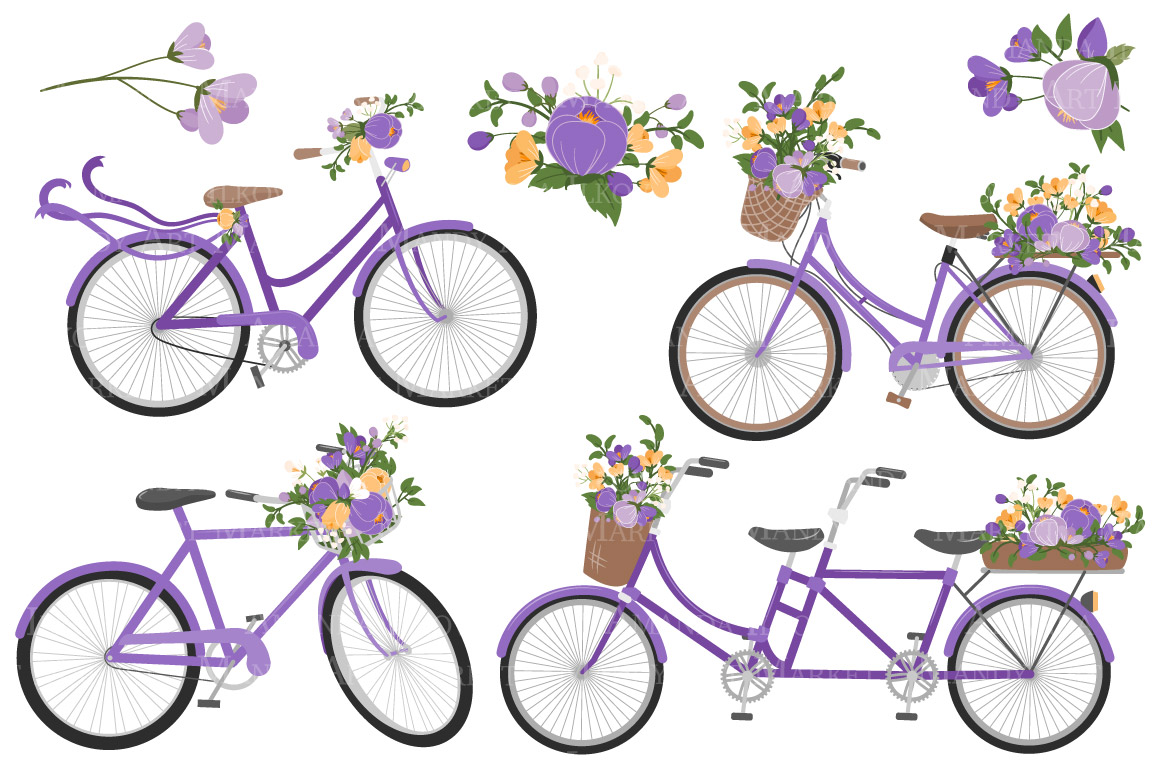 Spring Floral Bicycles Clipart ~ Graphics on Creative Market
