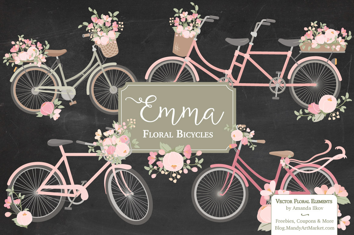 Soft Pink Floral Bicycles Clipart ~ Illustrations on Creative Market