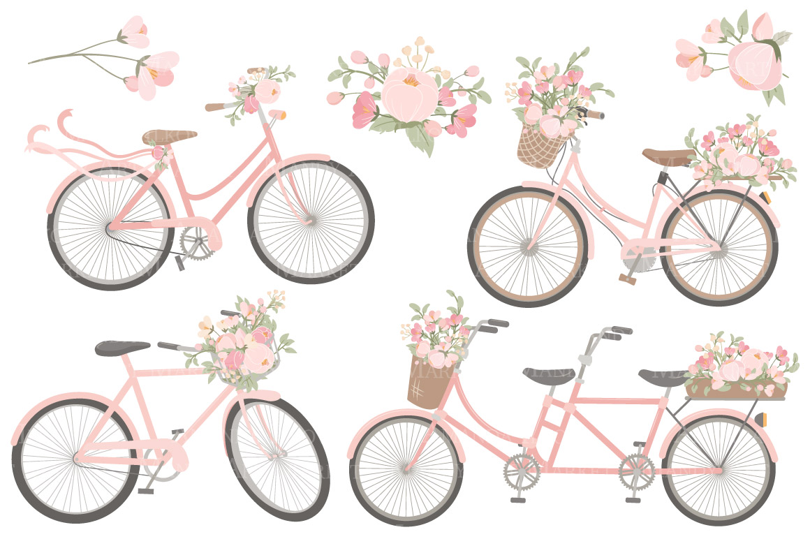 Soft Pink Floral Bicycles Clipart ~ Illustrations on Creative Market